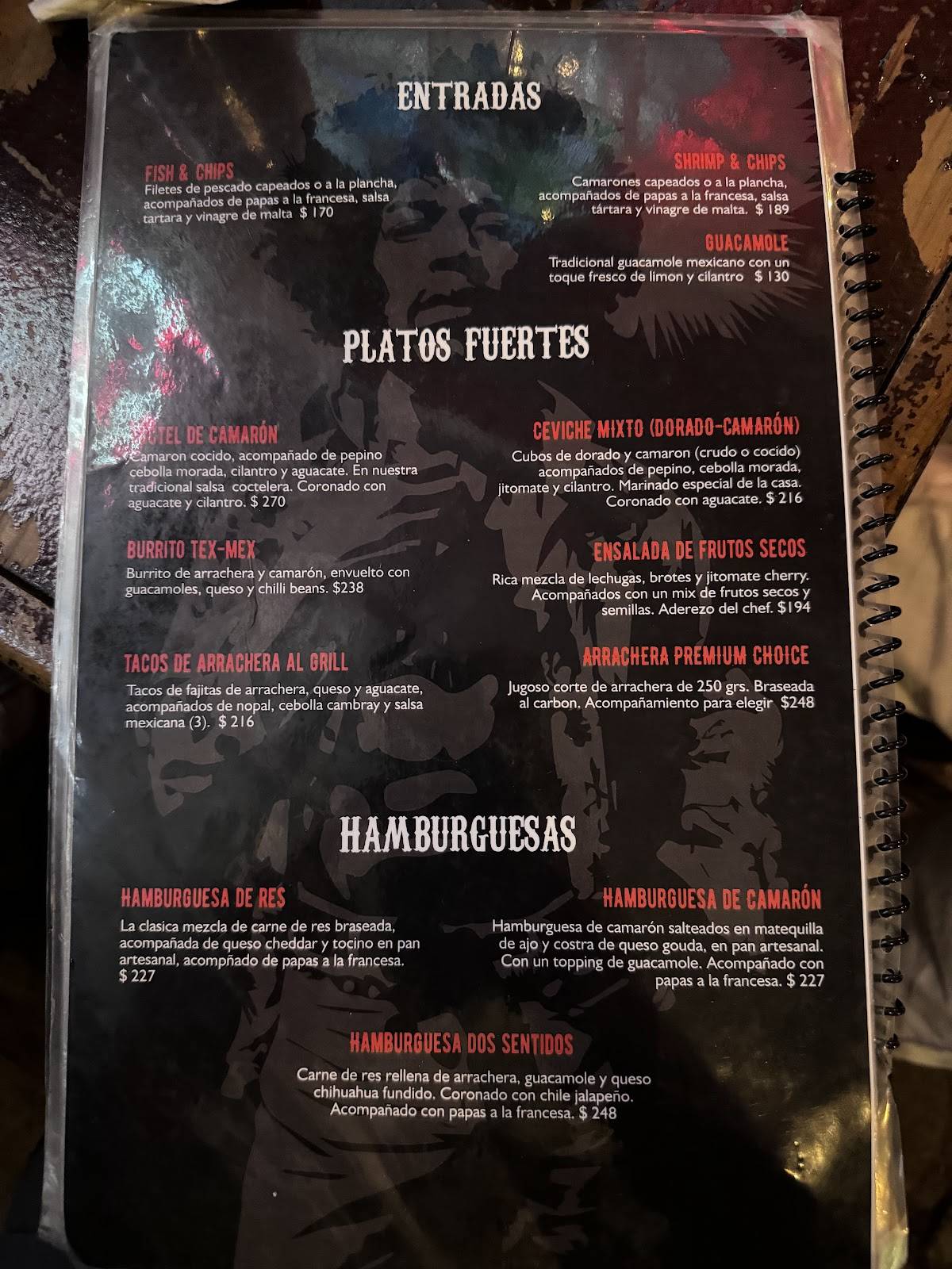 Menu at Bloody Mary Food Drinks & Rock pub & bar, Playa del Carmen