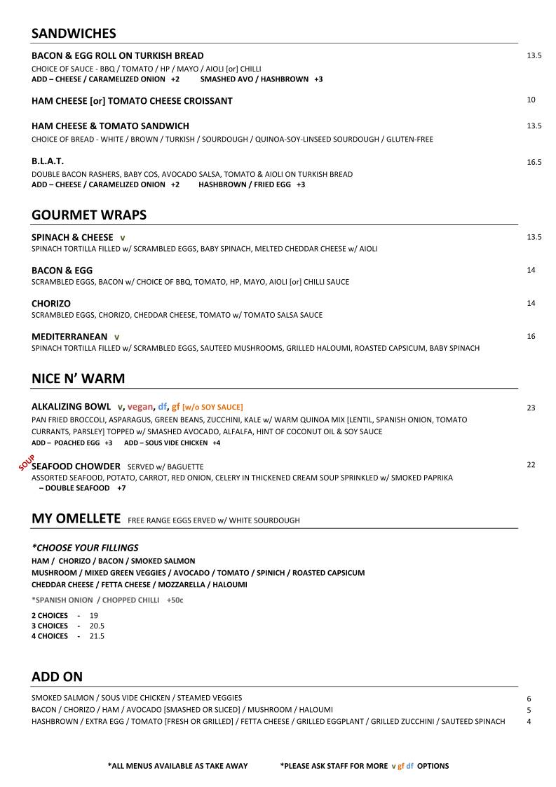 Menu at Blue 36 Cafe, North Sydney, Opposite North Sydney Train Station
