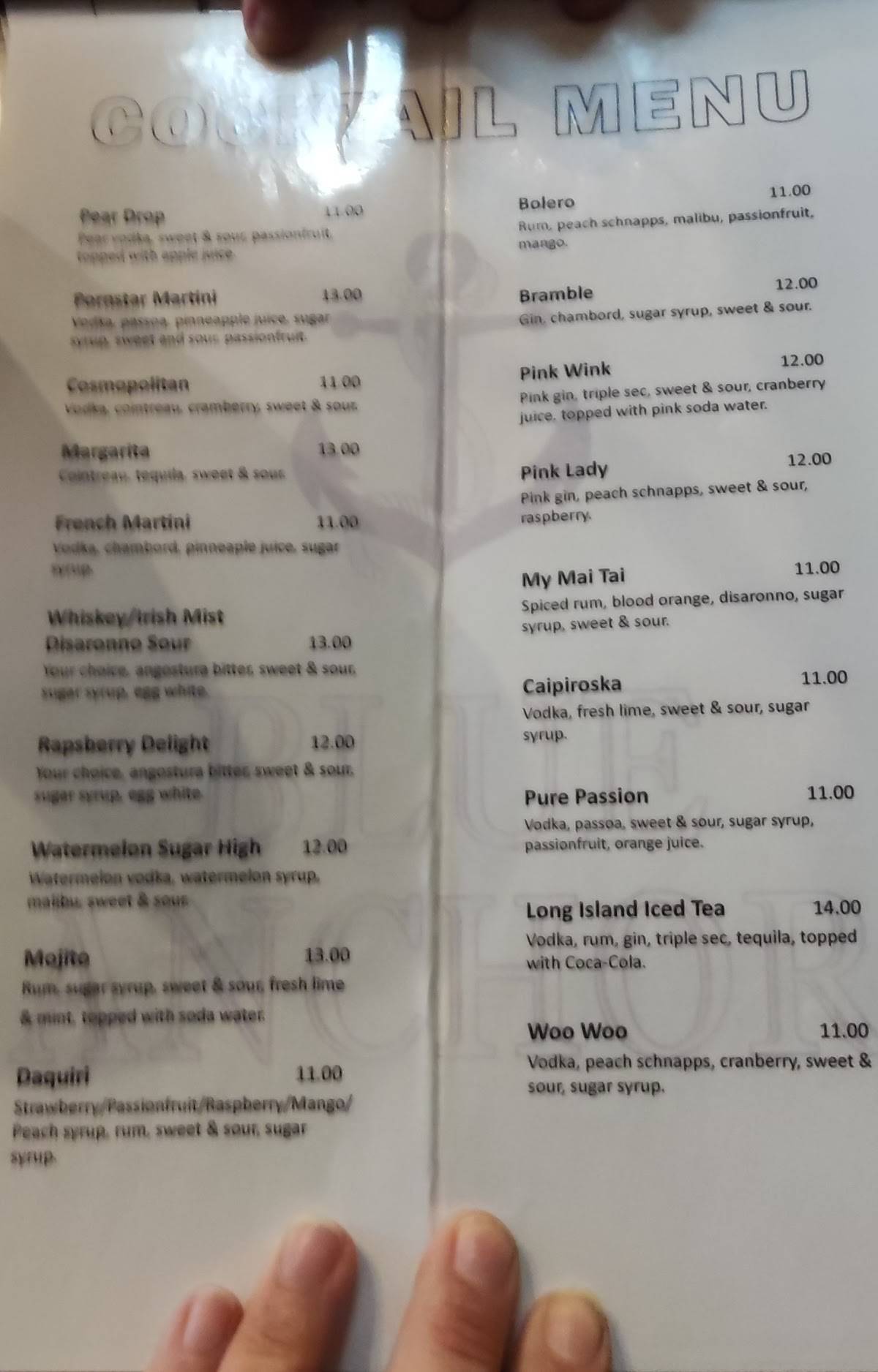 Menu at Blue Anchor pub & bar, Bellurgan Point, Blue Anchor