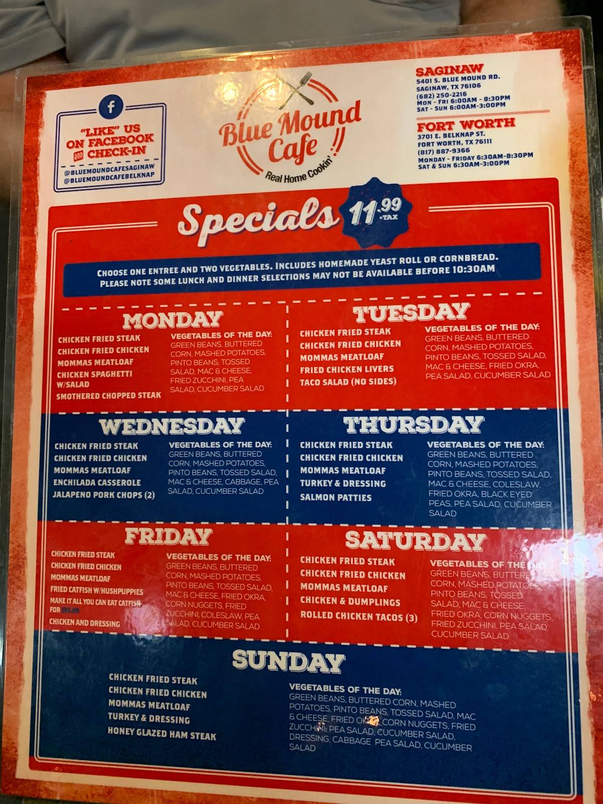 Menu at Blue Mound Cafe - Belknap, Fort Worth