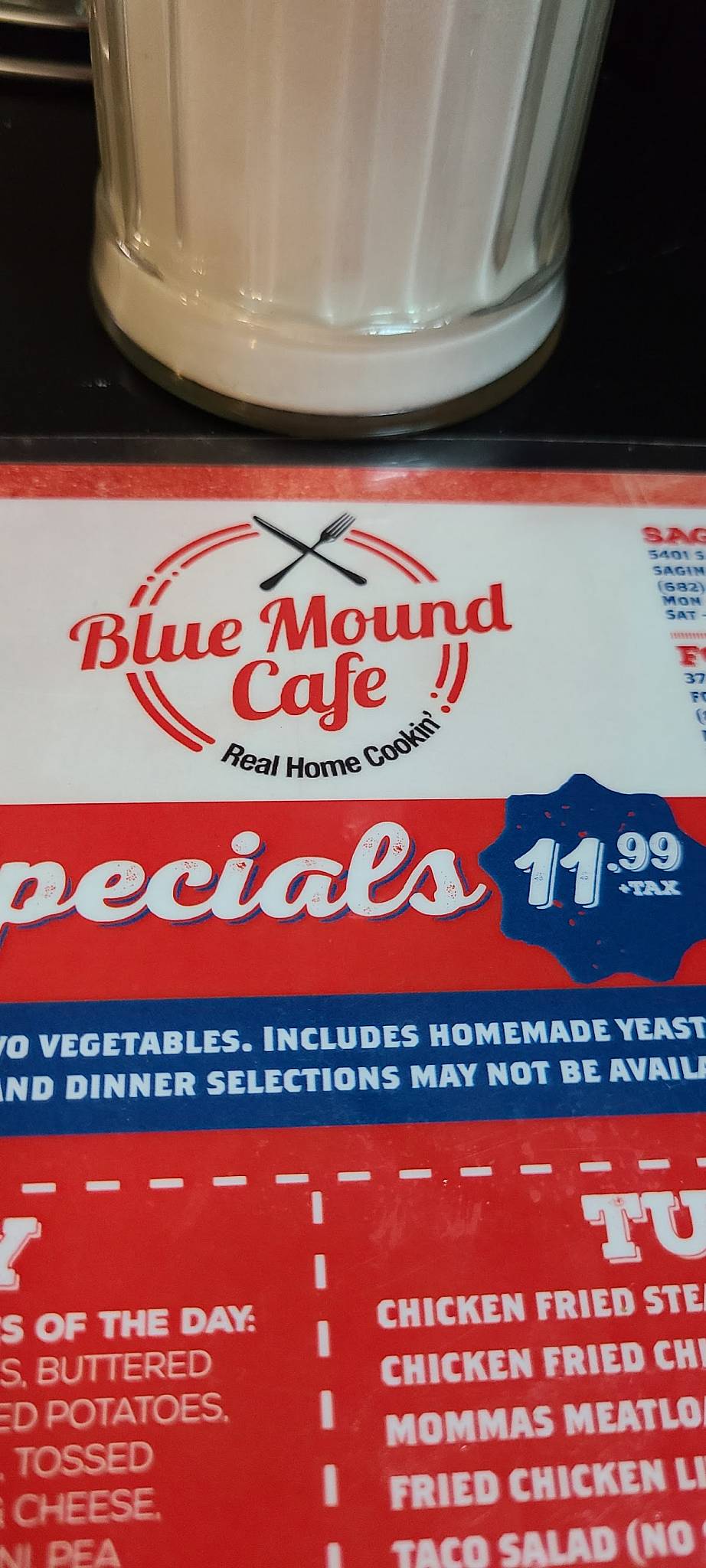 Menu at Blue Mound Cafe - Belknap, Fort Worth