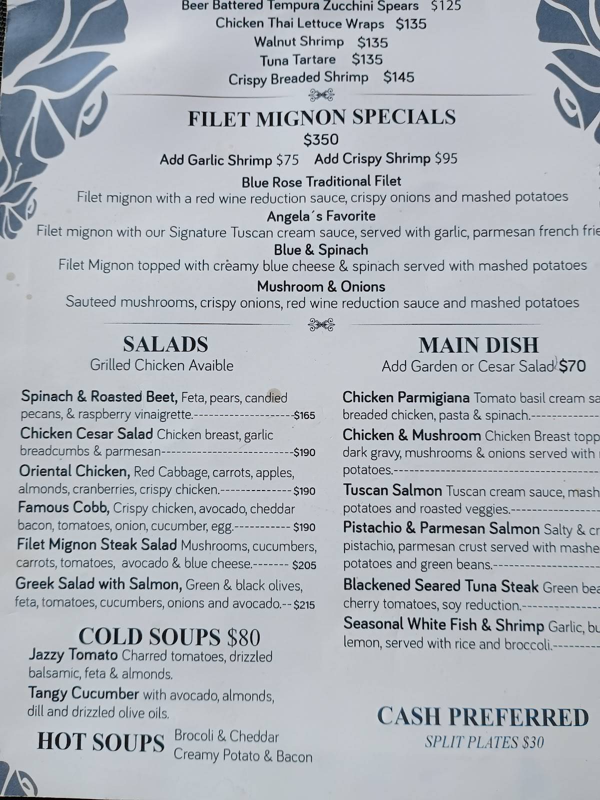 Menu at Blue Rose Bistro steakhouse, Ajijic, Carr Jocotepec-chapala 224