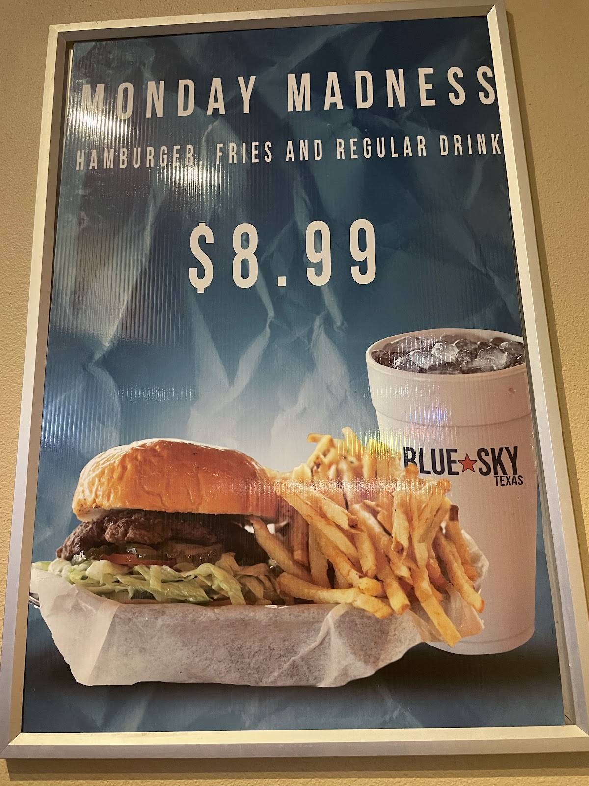 Menu at Blue Sky Texas fast food, Lubbock, 98th St