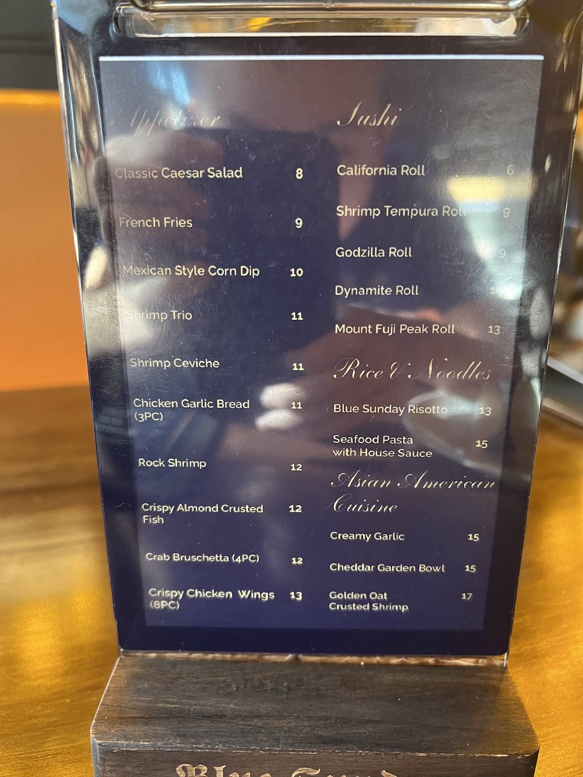 Menu at Blue Sunday Bar & Grill, Linden
