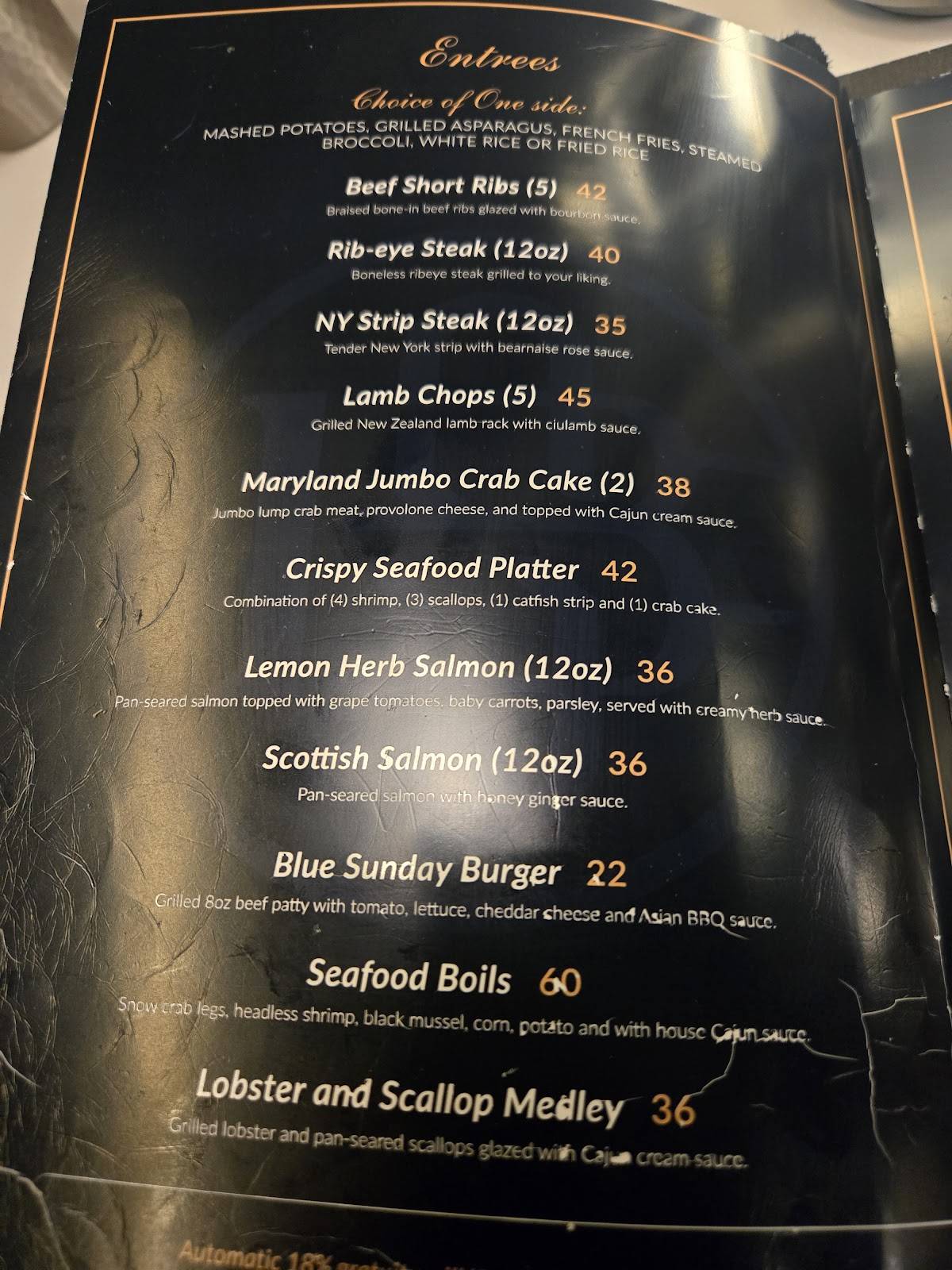 Menu at Blue Sunday Bar & Grill, Linden