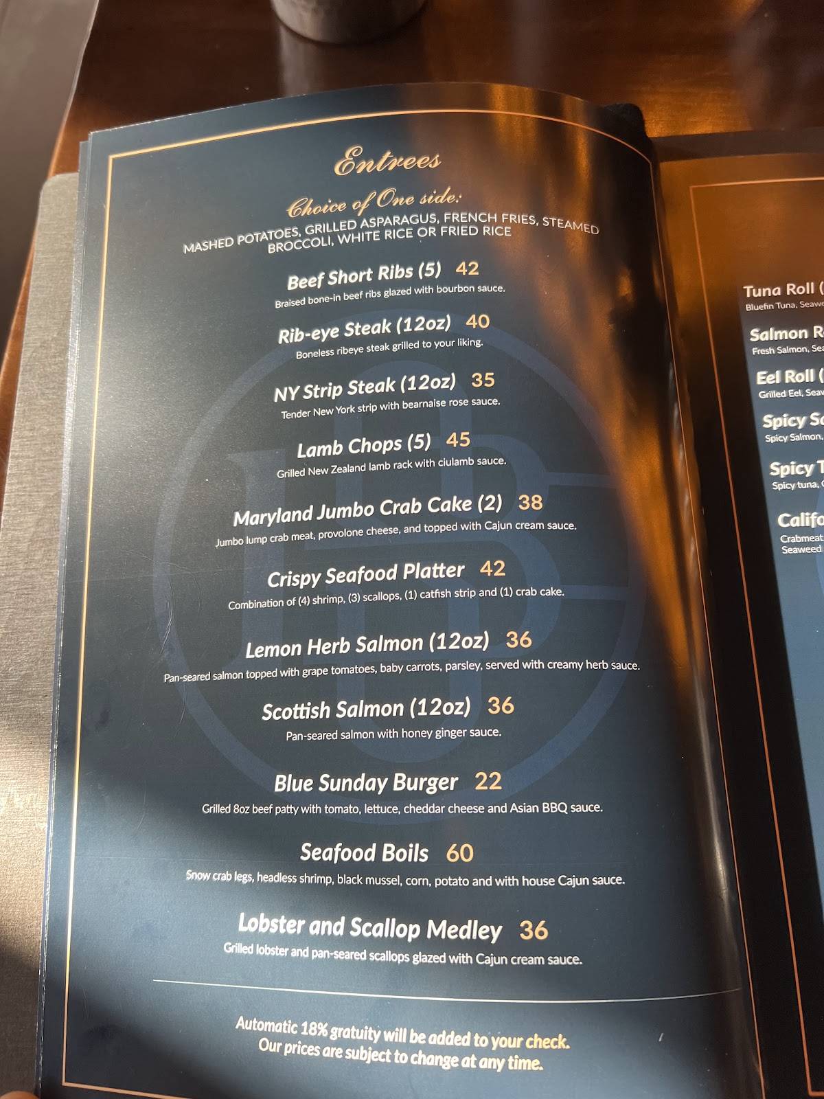 Menu at Blue Sunday Bar & Grill, Linden