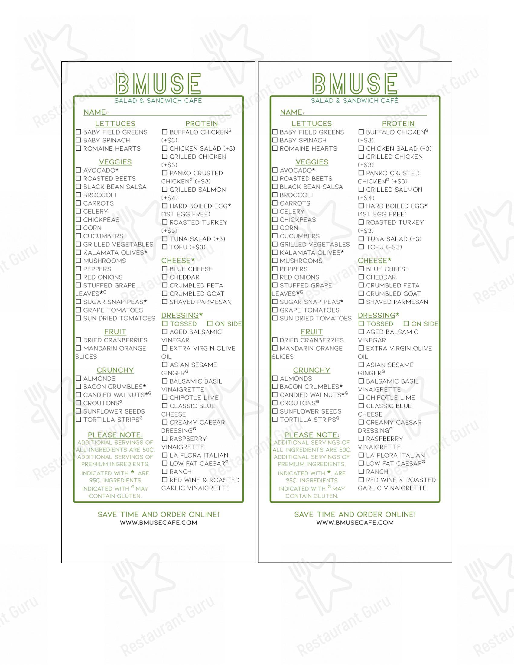 Menu at Bmuse Cafe, Wallingford