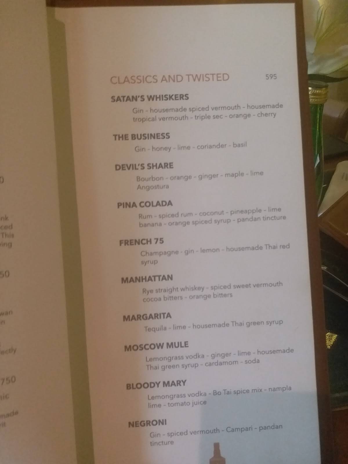 Menu at Bo tai Qutub, New Delhi