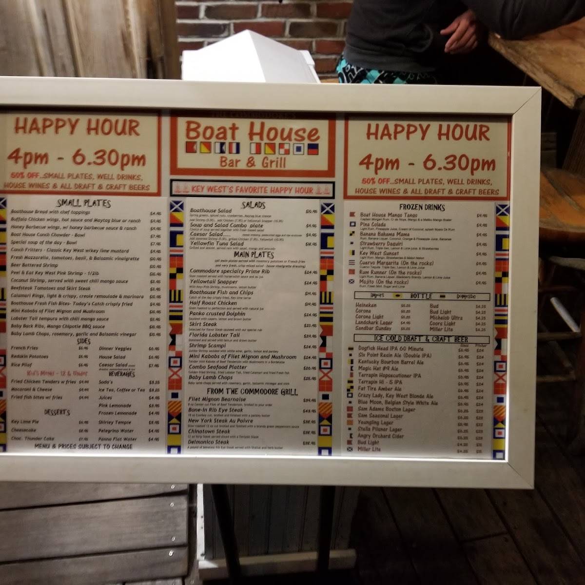 Menu at Boat House Bar & Grill, Key West, 220 Margaret Street