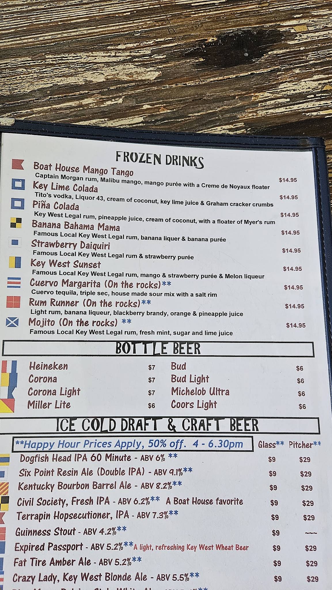 Menu at Boat House Bar & Grill, Key West, 220 Margaret Street
