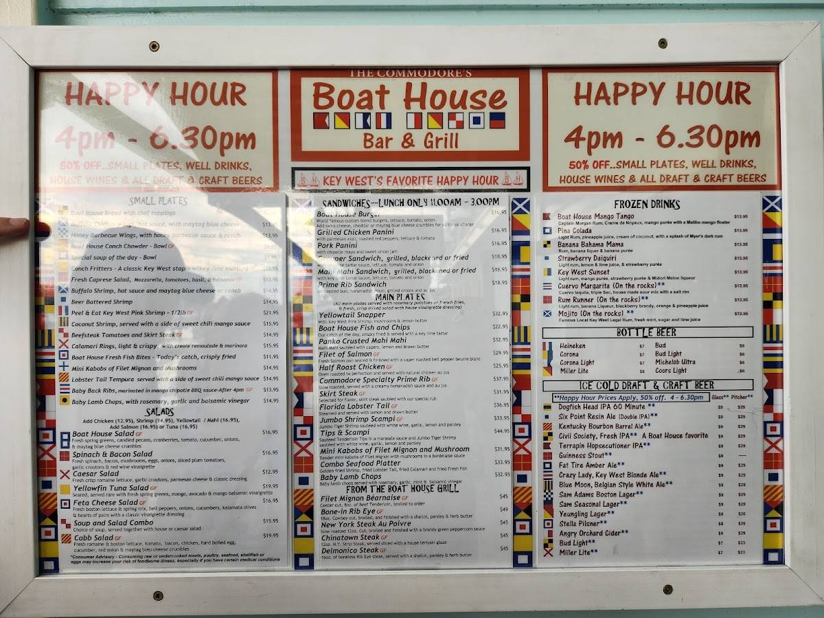Menu at Boat House Bar & Grill, Key West, 220 Margaret Street