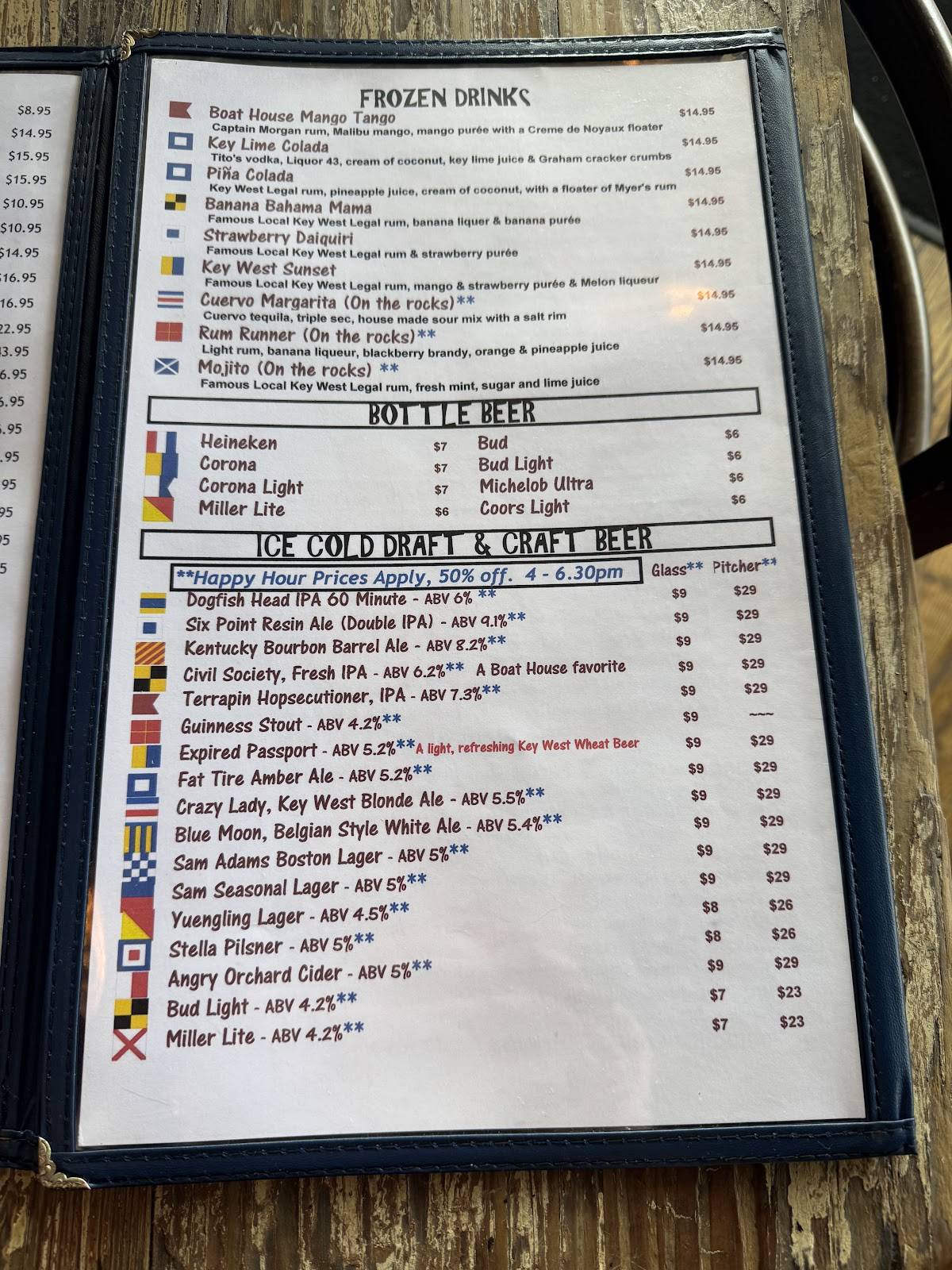 Menu at Boat House Bar & Grill, Key West, 220 Margaret Street