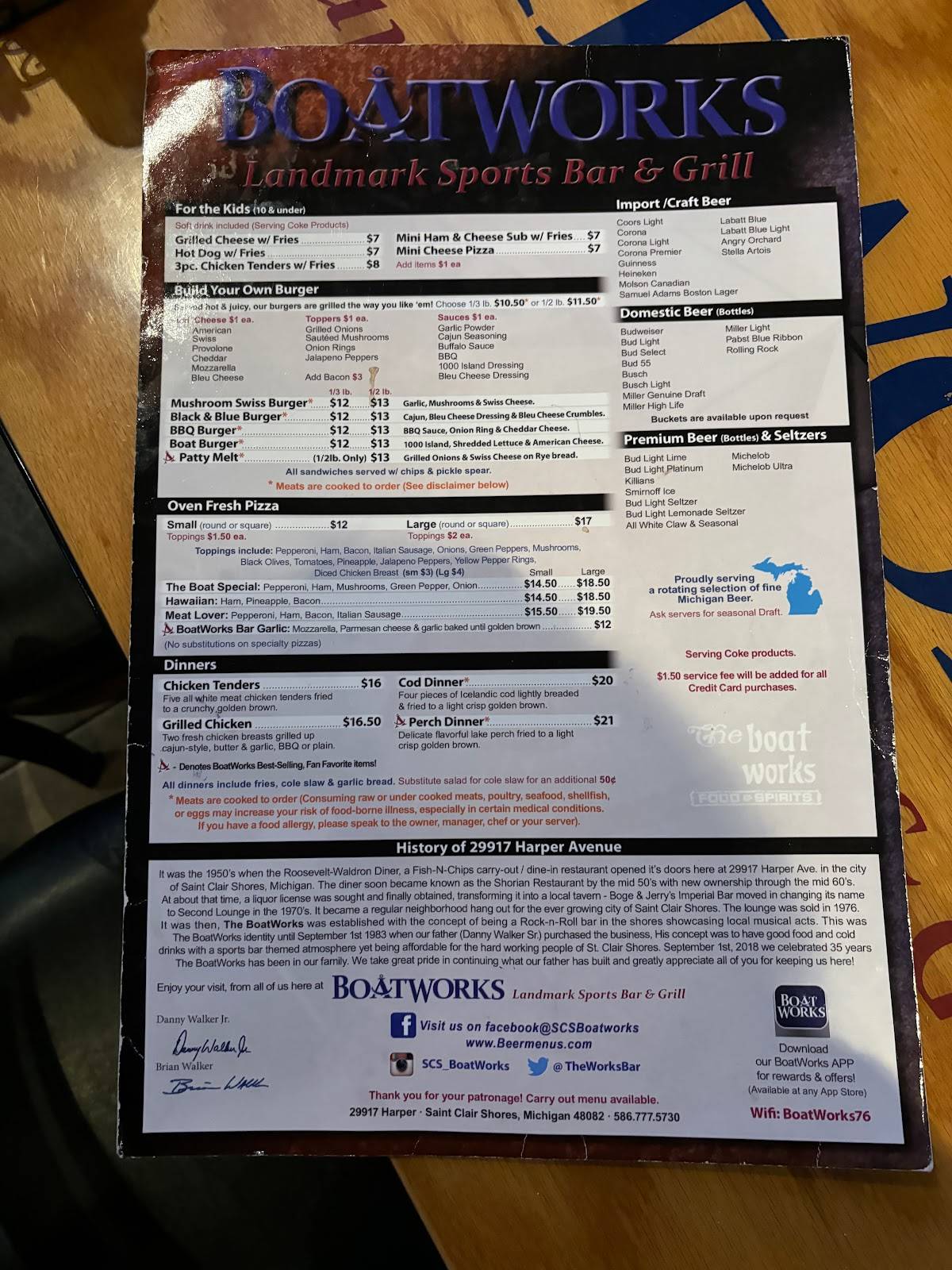 Menu at Boat Works pub & bar, Saint Clair Shores