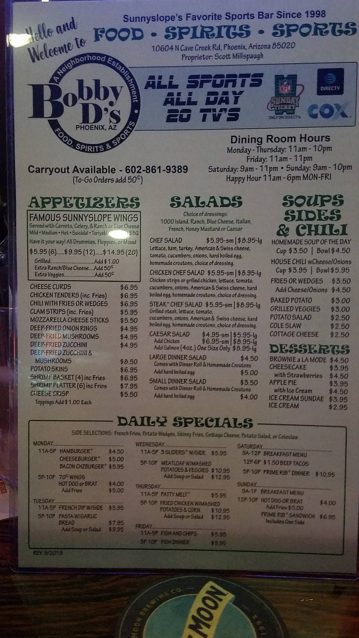 Menu at Bobby D's Restaurant & Lounge, Phoenix