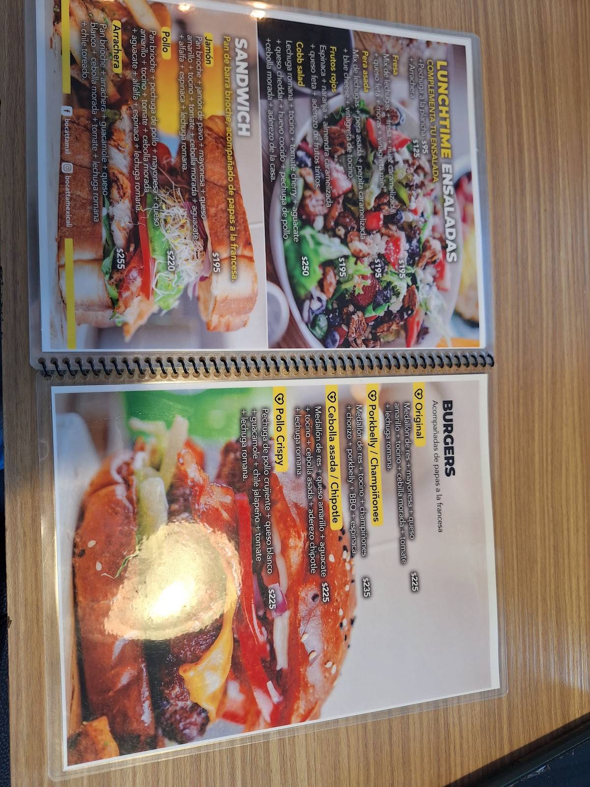Menu at Bocatta Mexicali restaurant, Mexicali