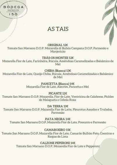 Menu em Bodega 150 * Bar & Pizza *, Vila Franca de Xira