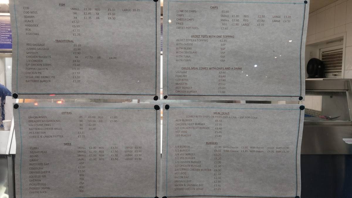 Menu at College Lane Fish Bar, Bodmin