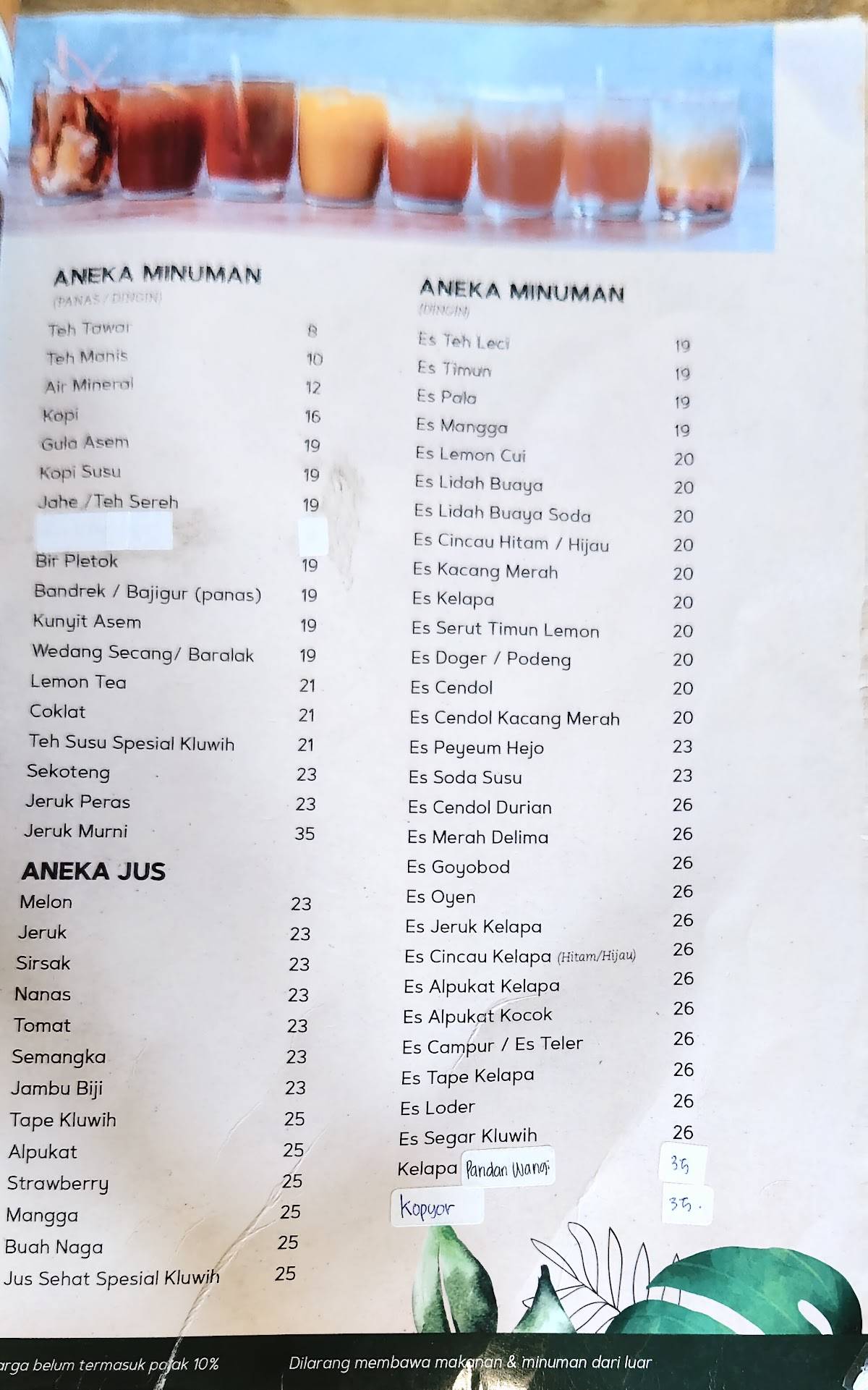 Menu at Kluwih Sunda restaurant, Bogor