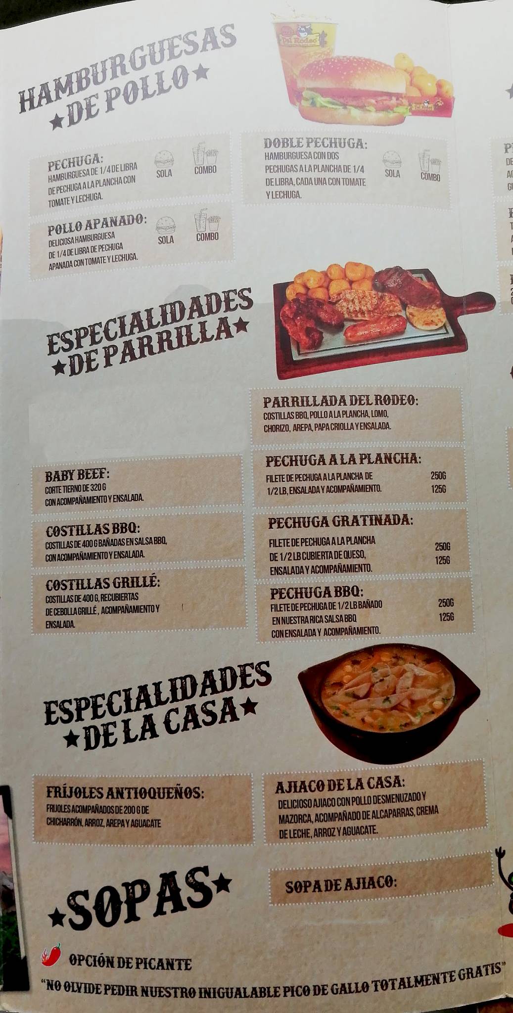 Menu at El Rodeo Restaurante, Bogotá