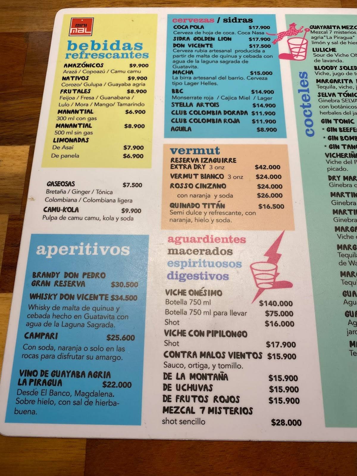 Carta del restaurante Mini Mal, Bogotá