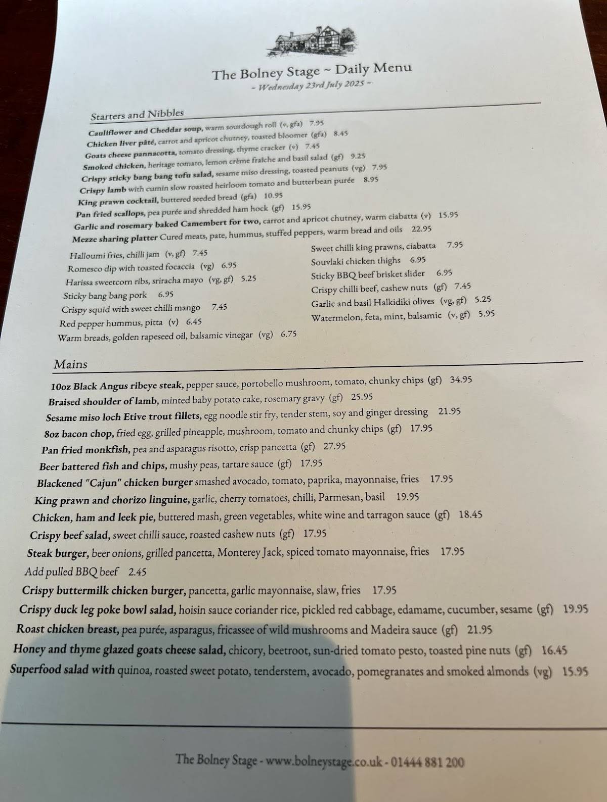 Menu at The Bolney Stage pub & bar, Bolney