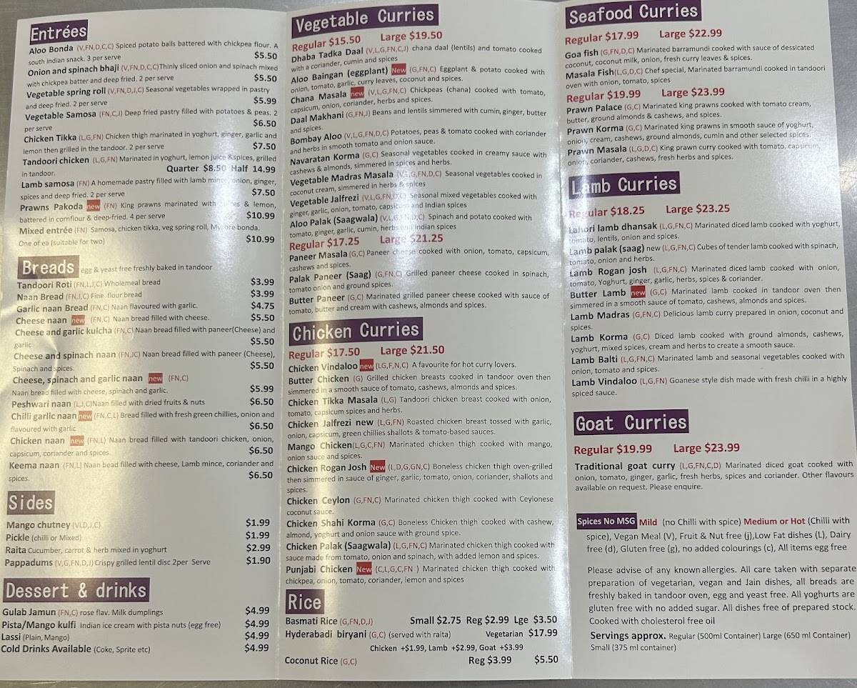 Menu at Bombay Palace Victoria Point Indian Restaurant, Victoria Point ...