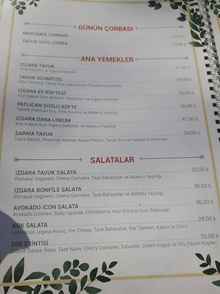 Menu at Bomonti Moda, Istanbul, Panorama Park Fashion