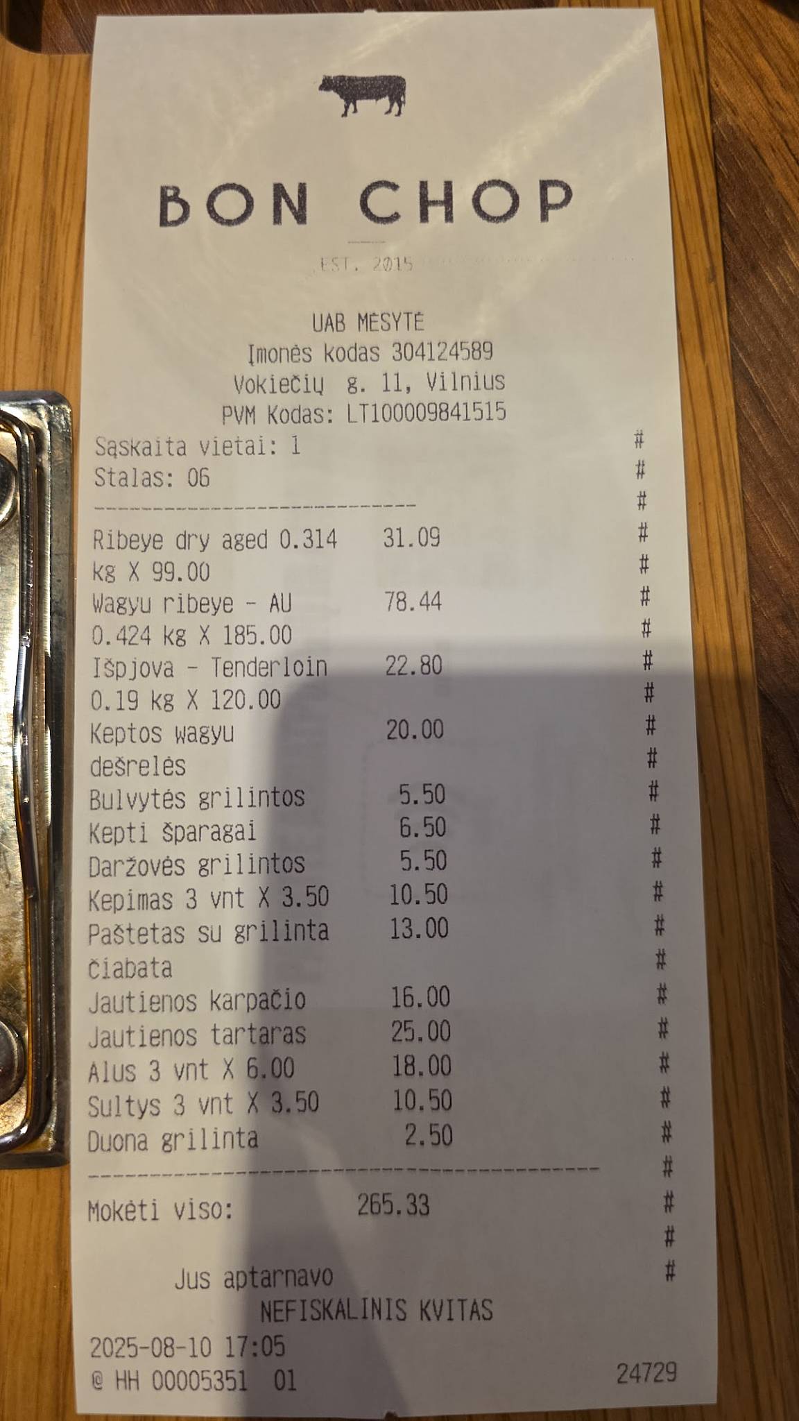 Menu at Bon Chop BBQ, Vilnius
