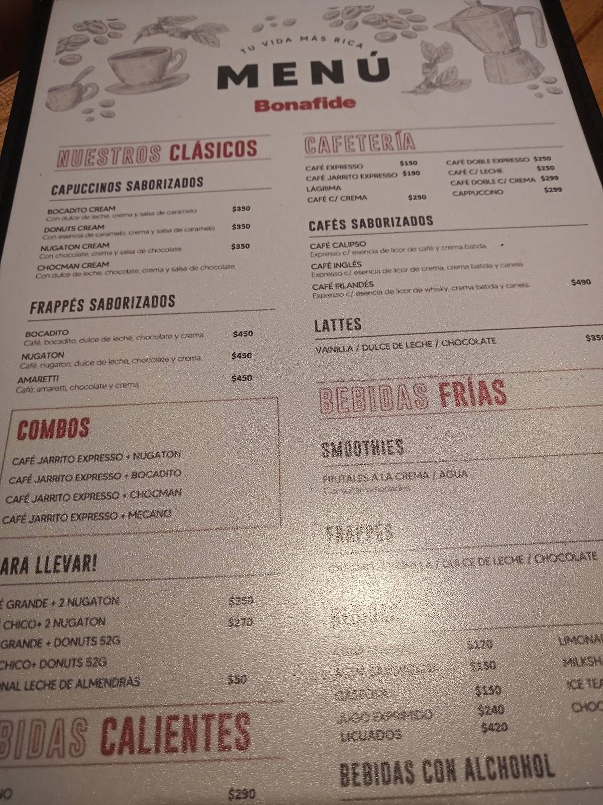 Carta de Gioia cafetería, Munro, Vélez Sársfield 4181