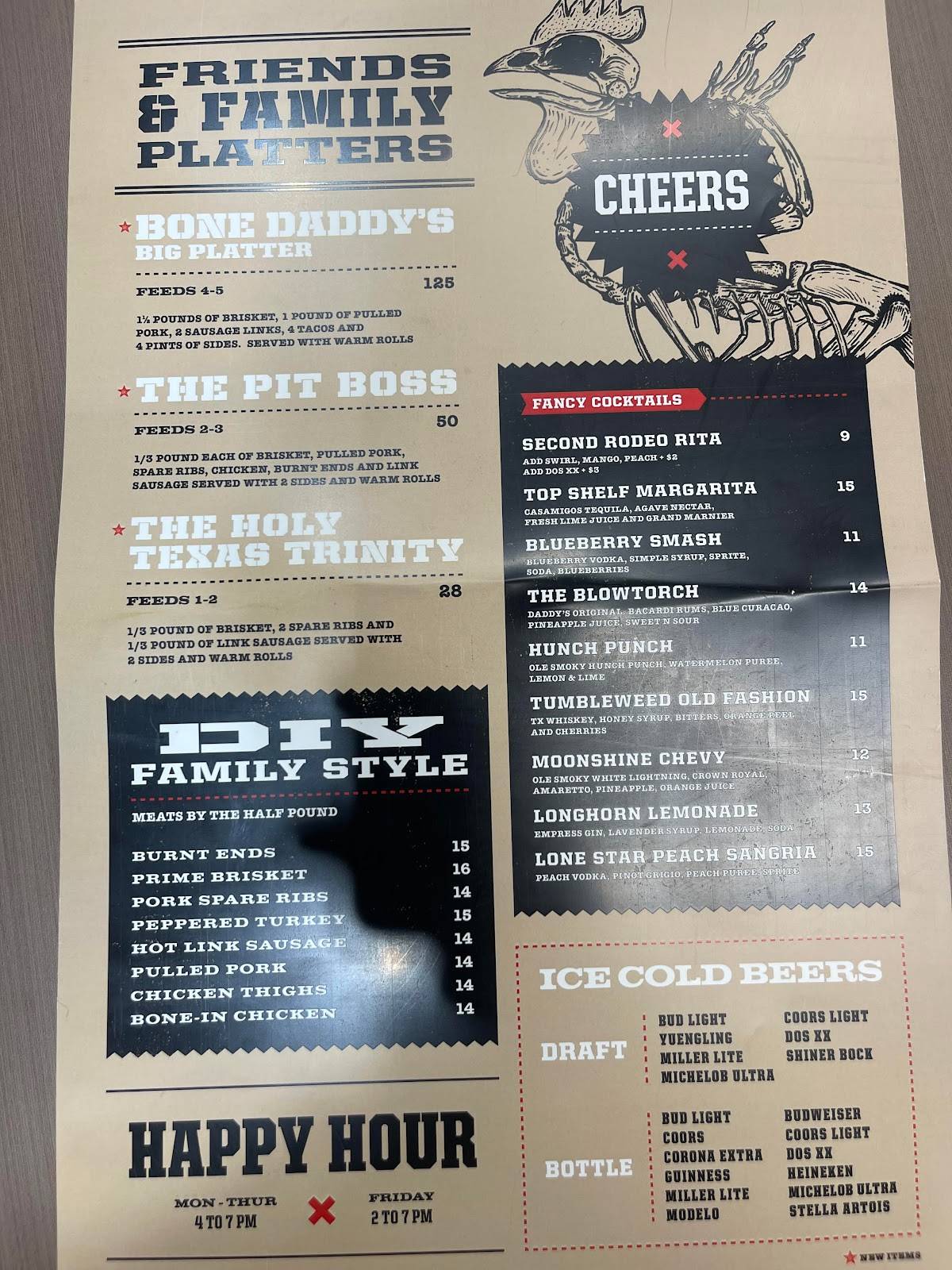 Menu at Bone Daddy's pub & bar, Lubbock