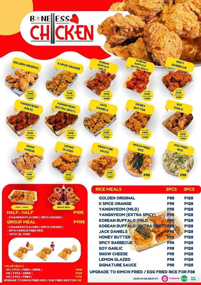 Menu at Boneless Chicken restaurant, Iloilo City