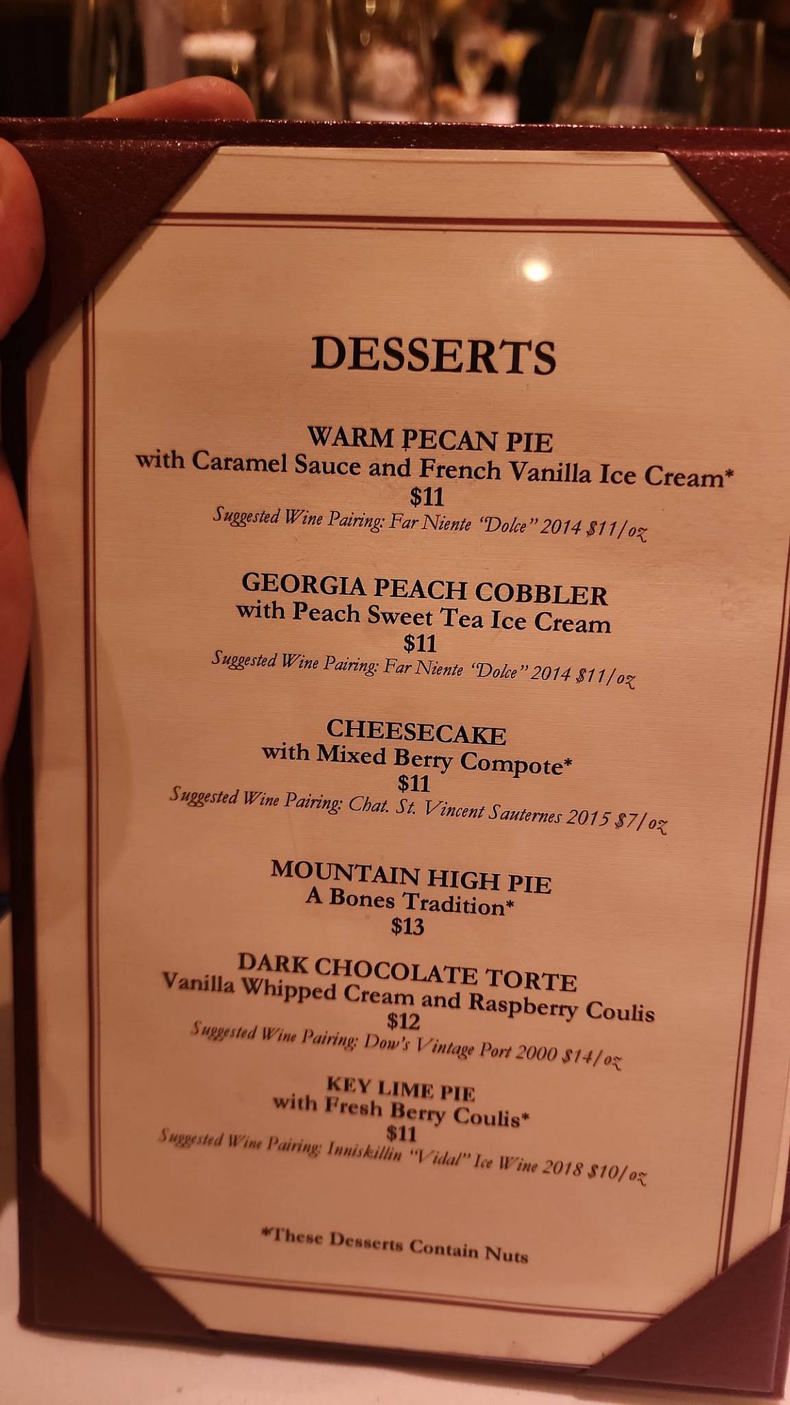 Menu at Bones Restaurant, Atlanta