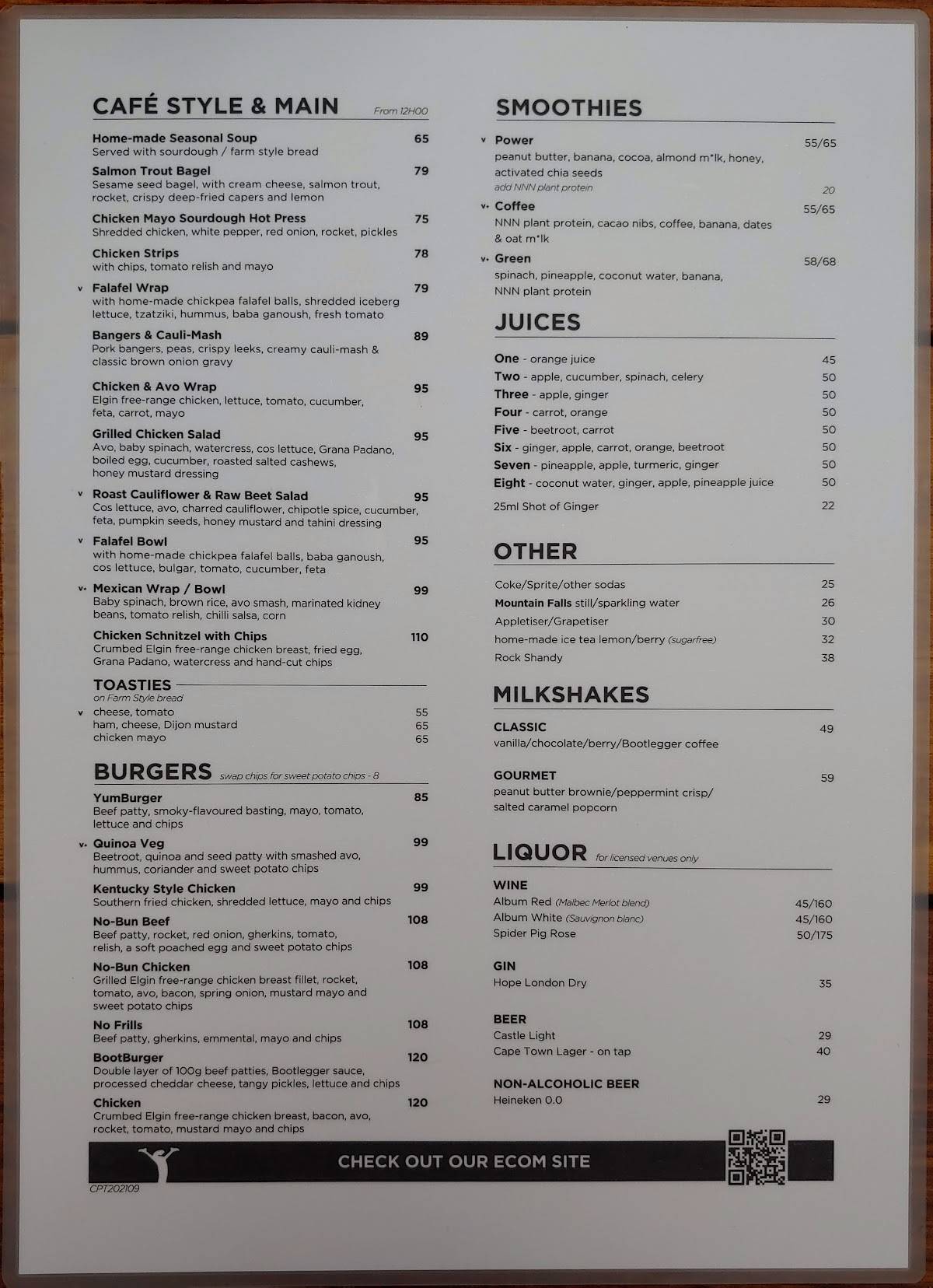 Menu at Bootlegger Frater Square restaurant, Paarl, 40A Main Rd