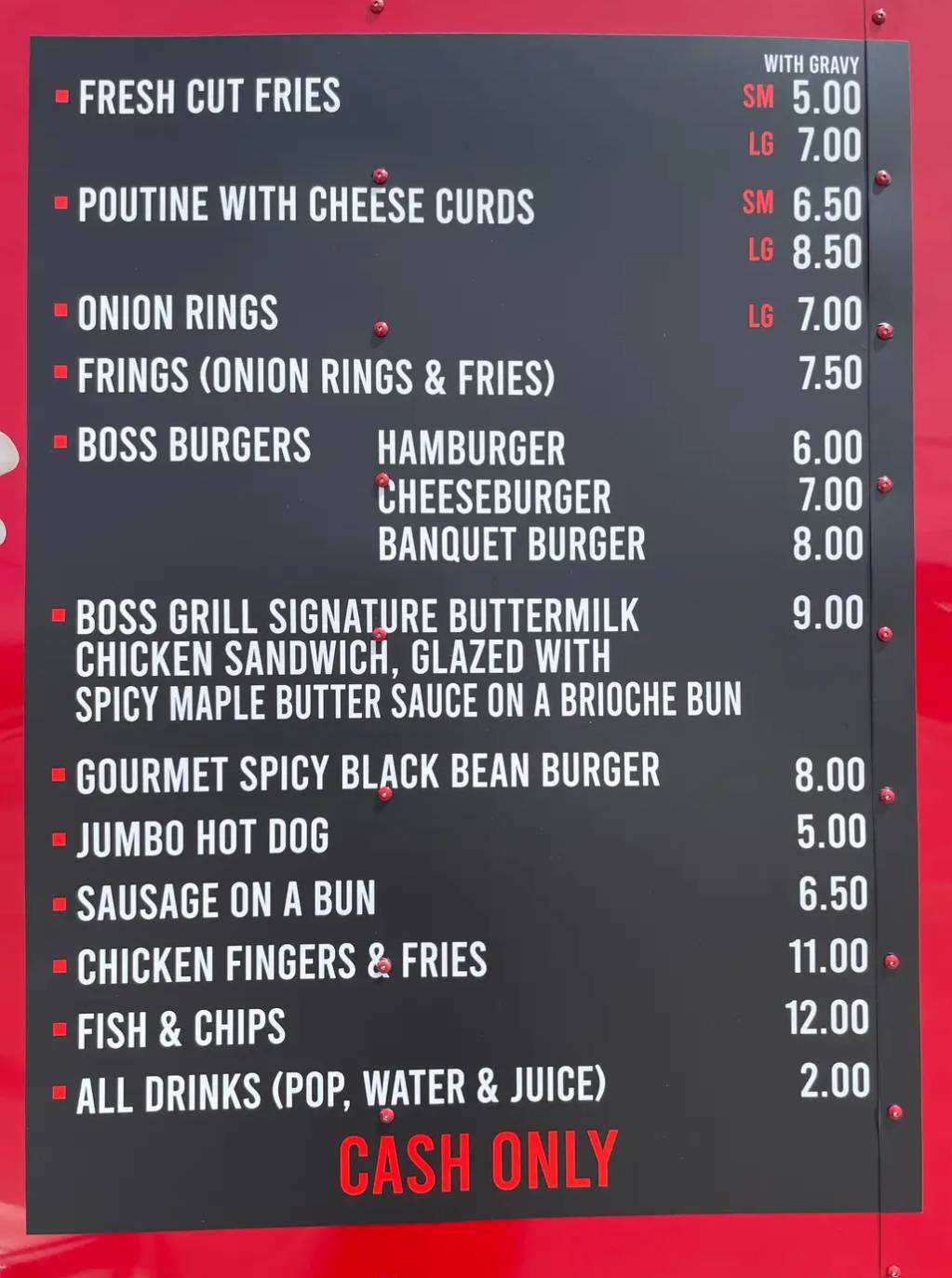 Menu at Boss Grille restaurant, Markdale