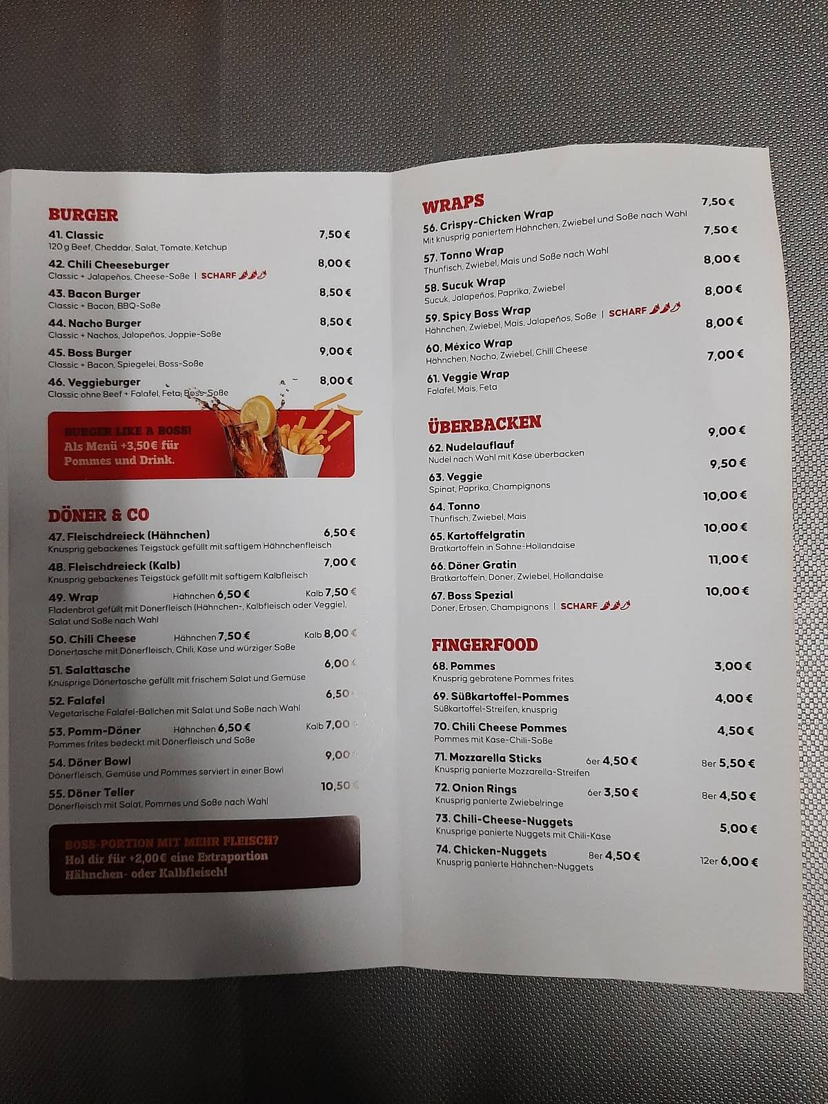 Menu au Boss Pizza GmbH, Wuppertal