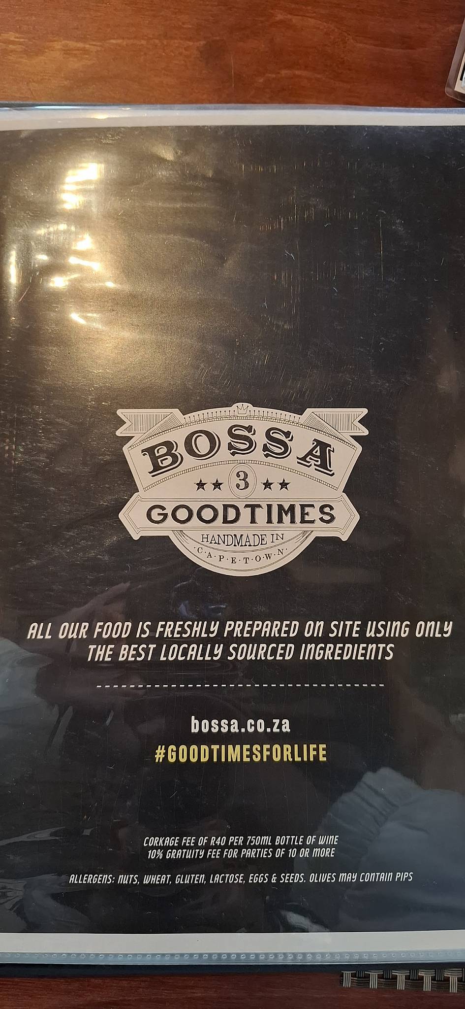 Menu at Bossa Atterbury restaurant, Pretoria