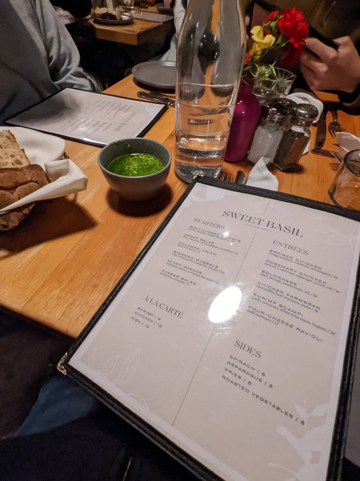 Menu at Sweet Basil restaurant, Needham