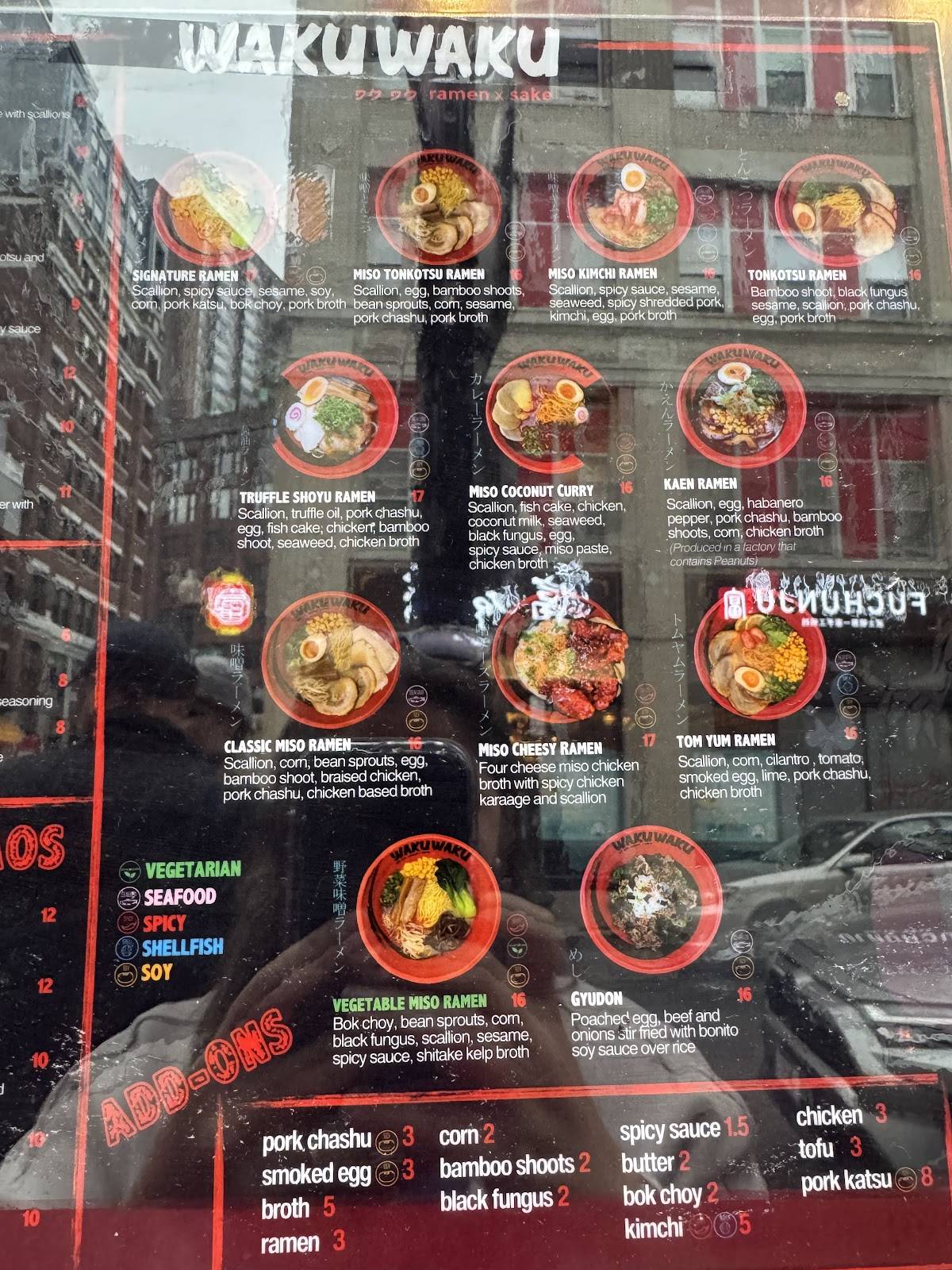 Menu at Waku Waku Ramen restaurant, Boston