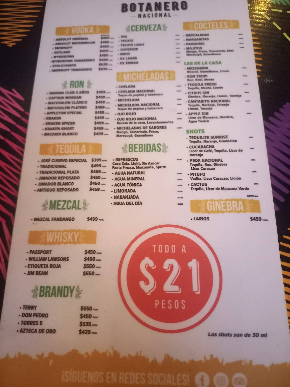 Carta del restaurante Botanero Nacional Las Palapas, Cancún, Tulipanes ...