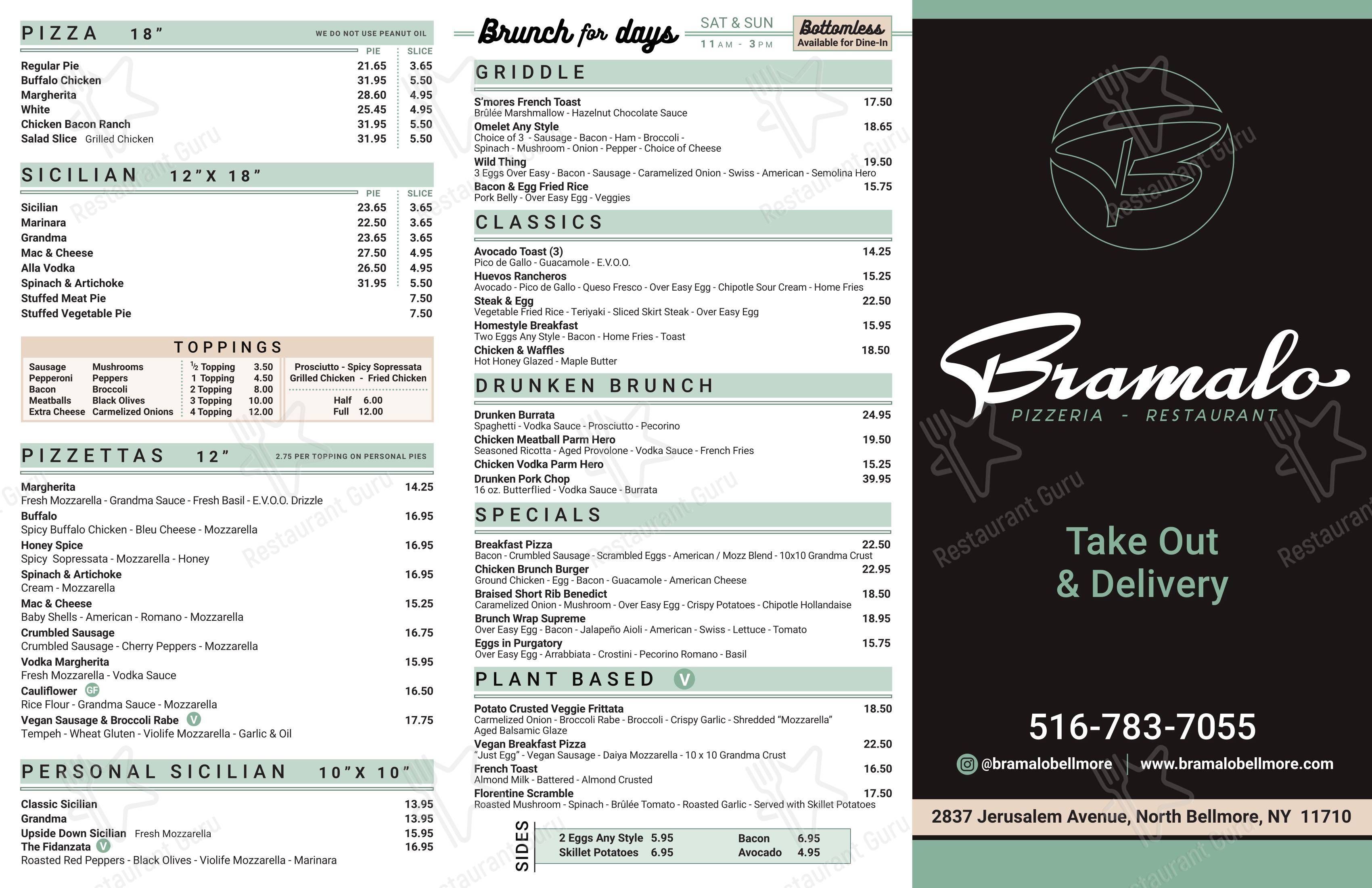 Menu at Bramalo Pizzeria & Restaurant, North Bellmore