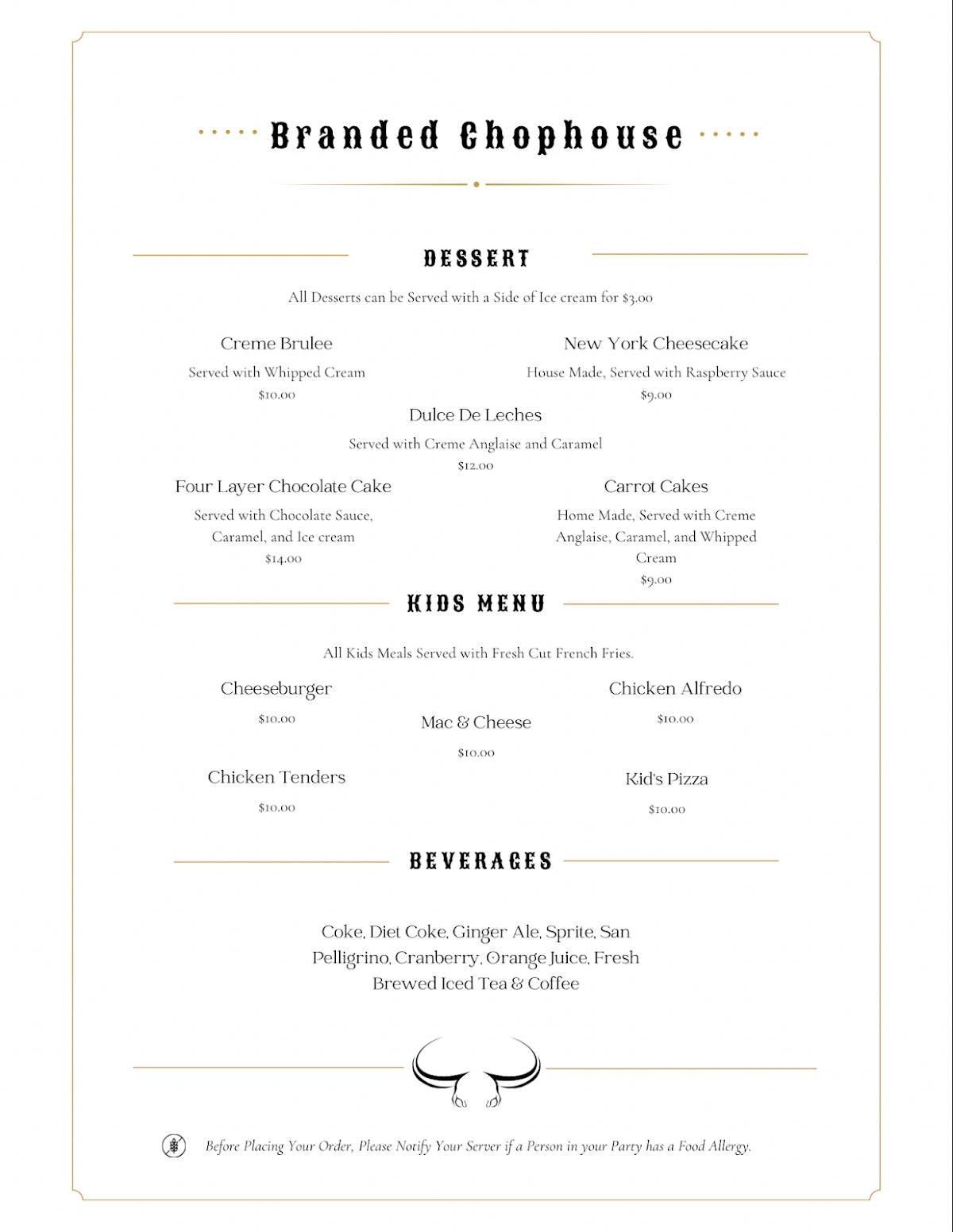 Menu at Branded Chophouse steakhouse, Boonsboro