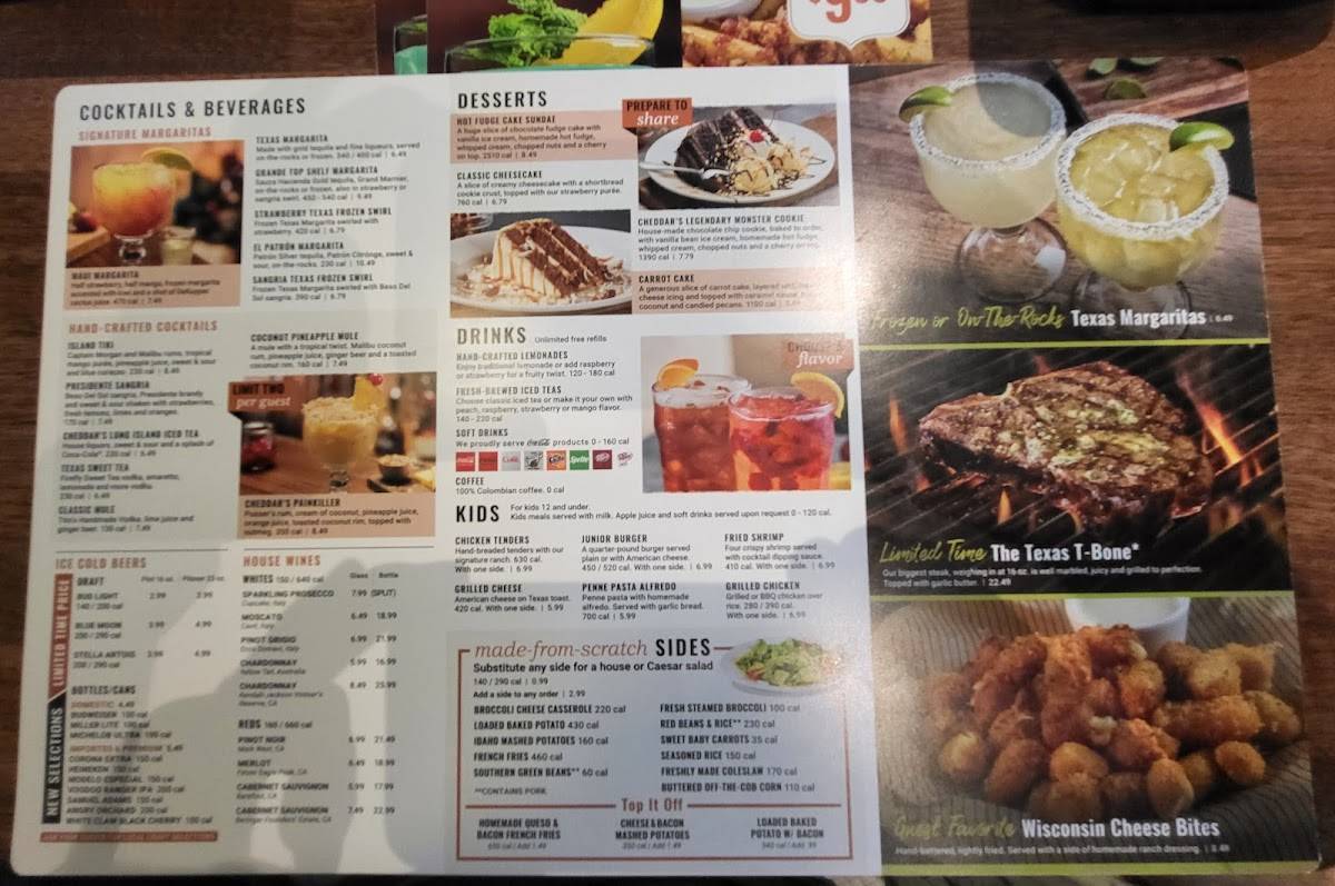 Menu at Cheddar's Scratch Kitchen restaurant, Branson