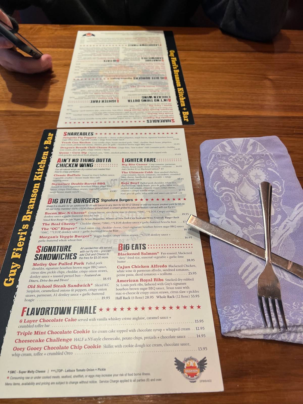 Menu at Guy Fieri's Branson Kitchen + Bar, Branson, 100 Branson Landing ...