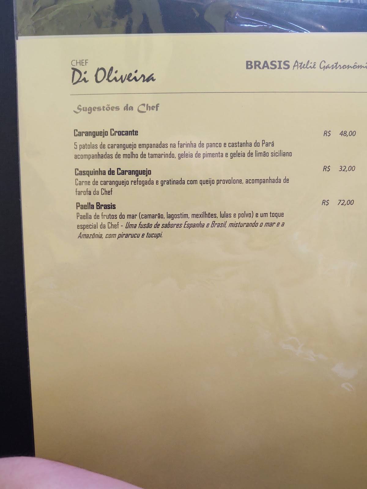 Menu em BRASIS Ateliê Gastronômico restaurante, Brasília Menu em BRASIS Ateliê Gastronômico restaurante, Brasília