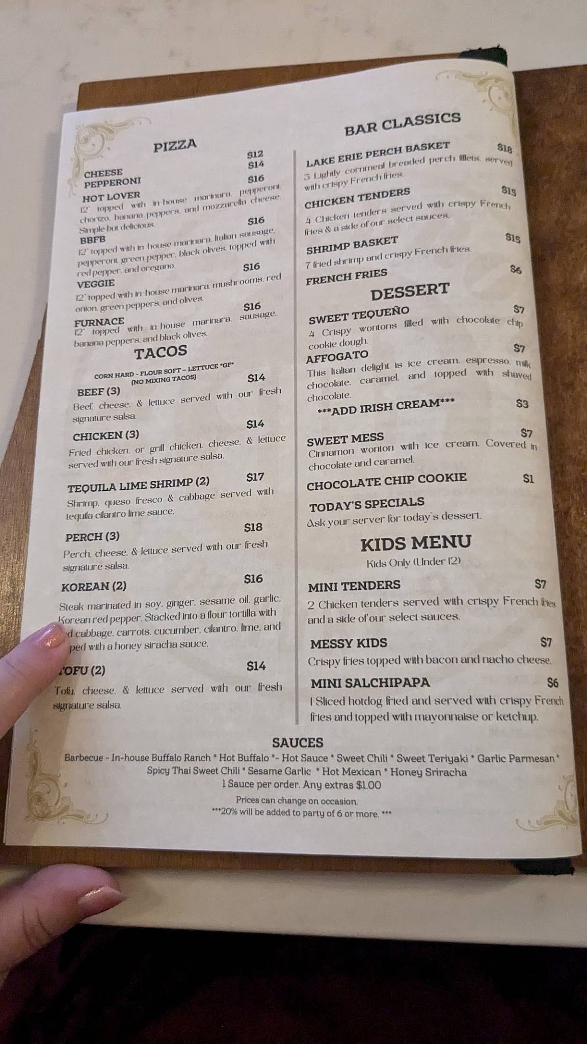 Menu at Brass & Bronze Foundry Bar, Lorain