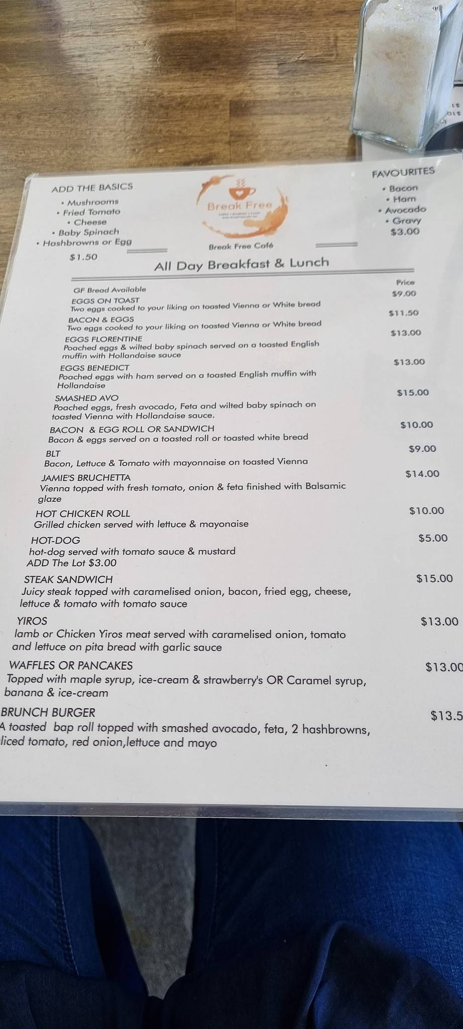 Menu at Break Free Cafe, Hackham