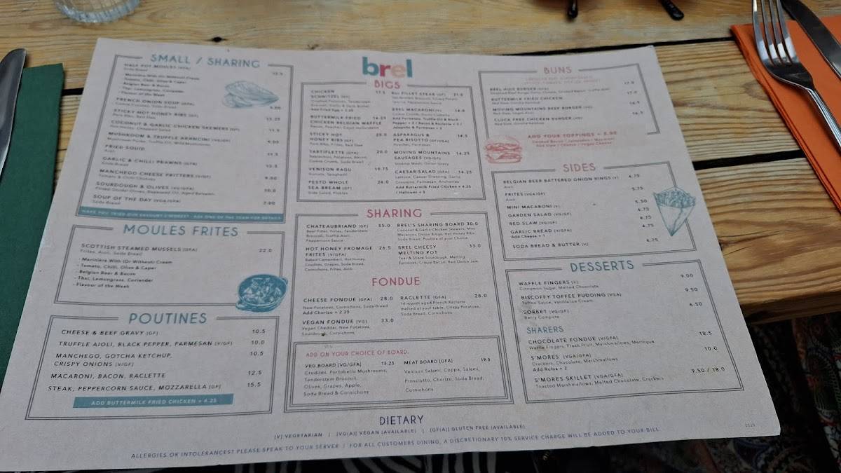 Menu at Brel pub & bar, Glasgow, 37-43 Ashton Ln