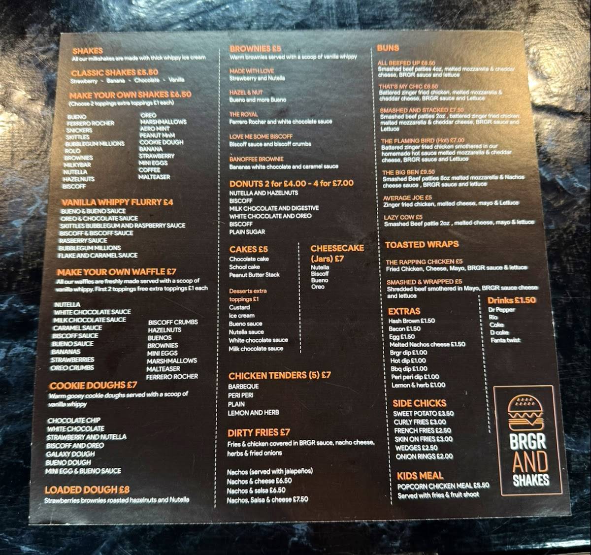 Menu at Brgr & Shakes restaurant, Rhuddlan