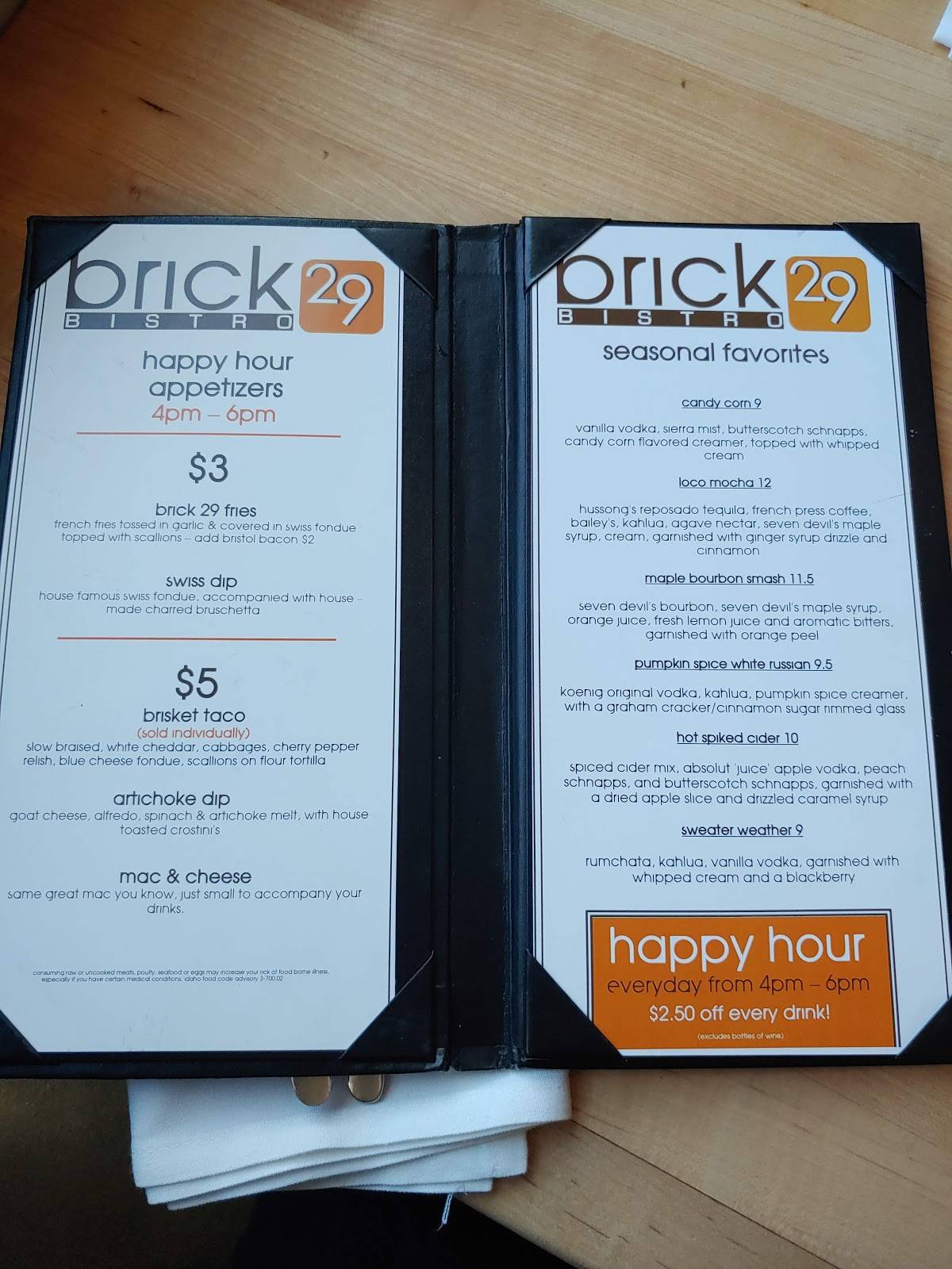 Menu at Brick 29 Bistro pub & bar, Nampa