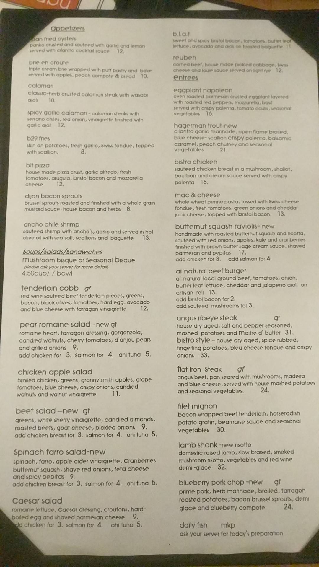 Menu at Brick 29 Bistro pub & bar, Nampa